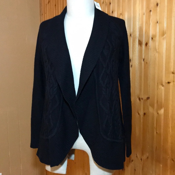 Talbots | Sweaters | Nwt Talbots Small Petite Cableknit Black Cardigan ...